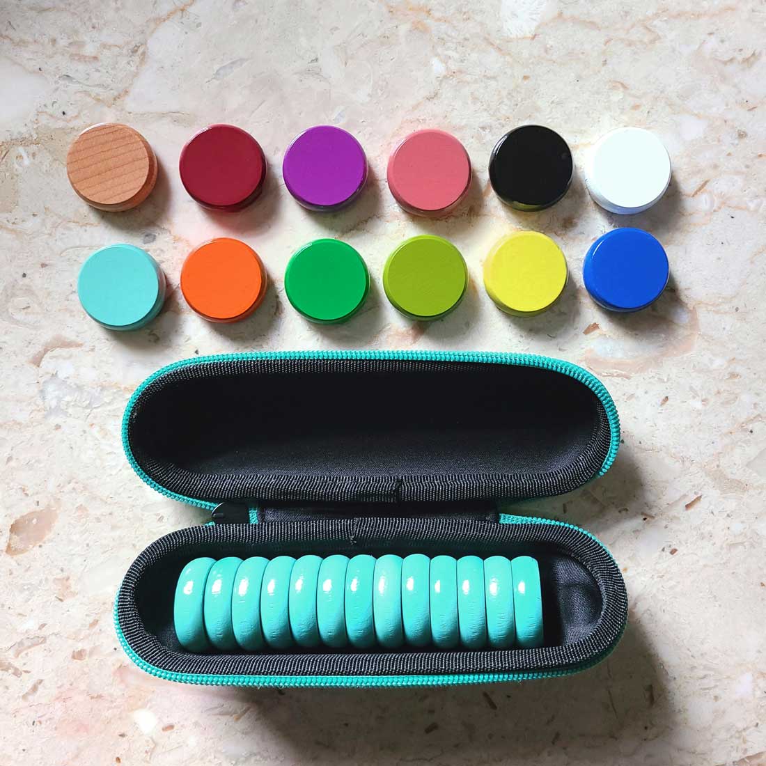 13 Premium Glazed Wooden Crokinole Discs with Storage Case ...