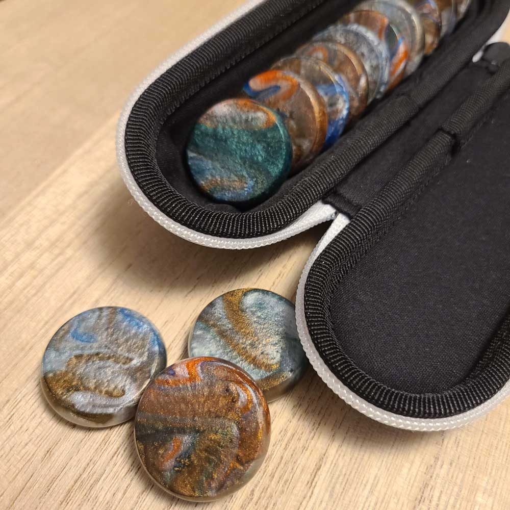 Multi-Color Crokinole Disc Pairs, With Hard Carry Case, 13 Discs ...